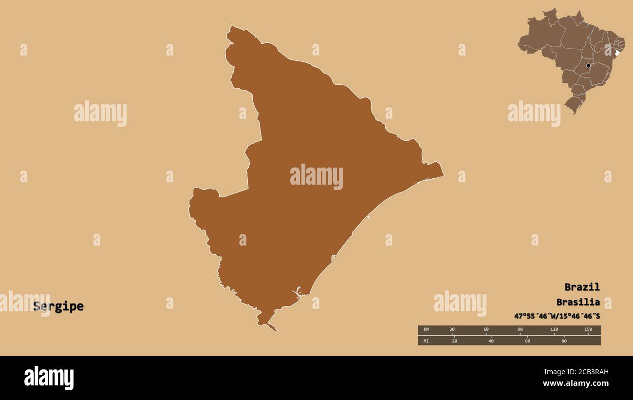 Shape of Sergipe, state of Brazil, with its capital isolated on solid ...