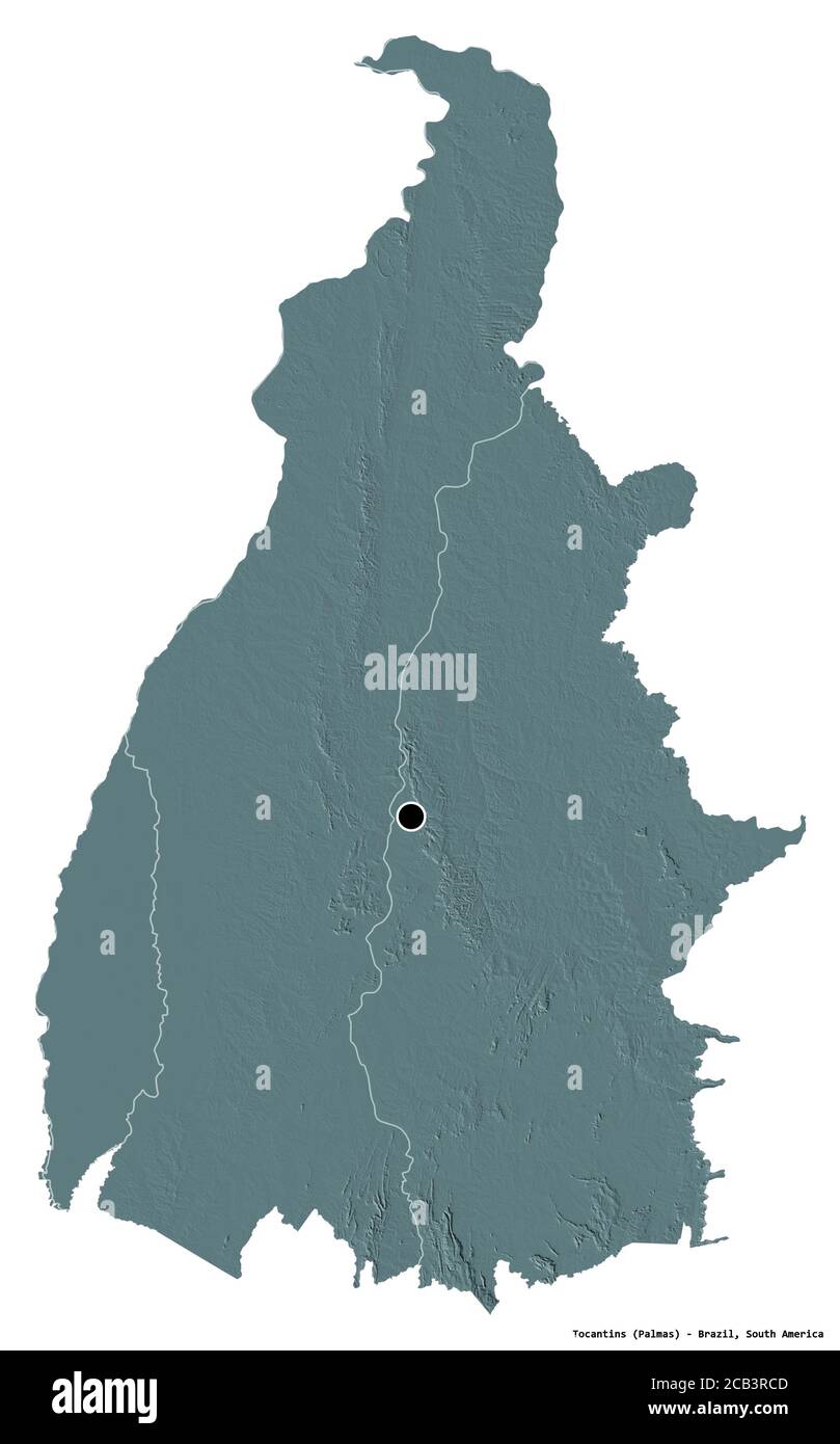 Shape of Tocantins, state of Brazil, with its capital isolated on white ...