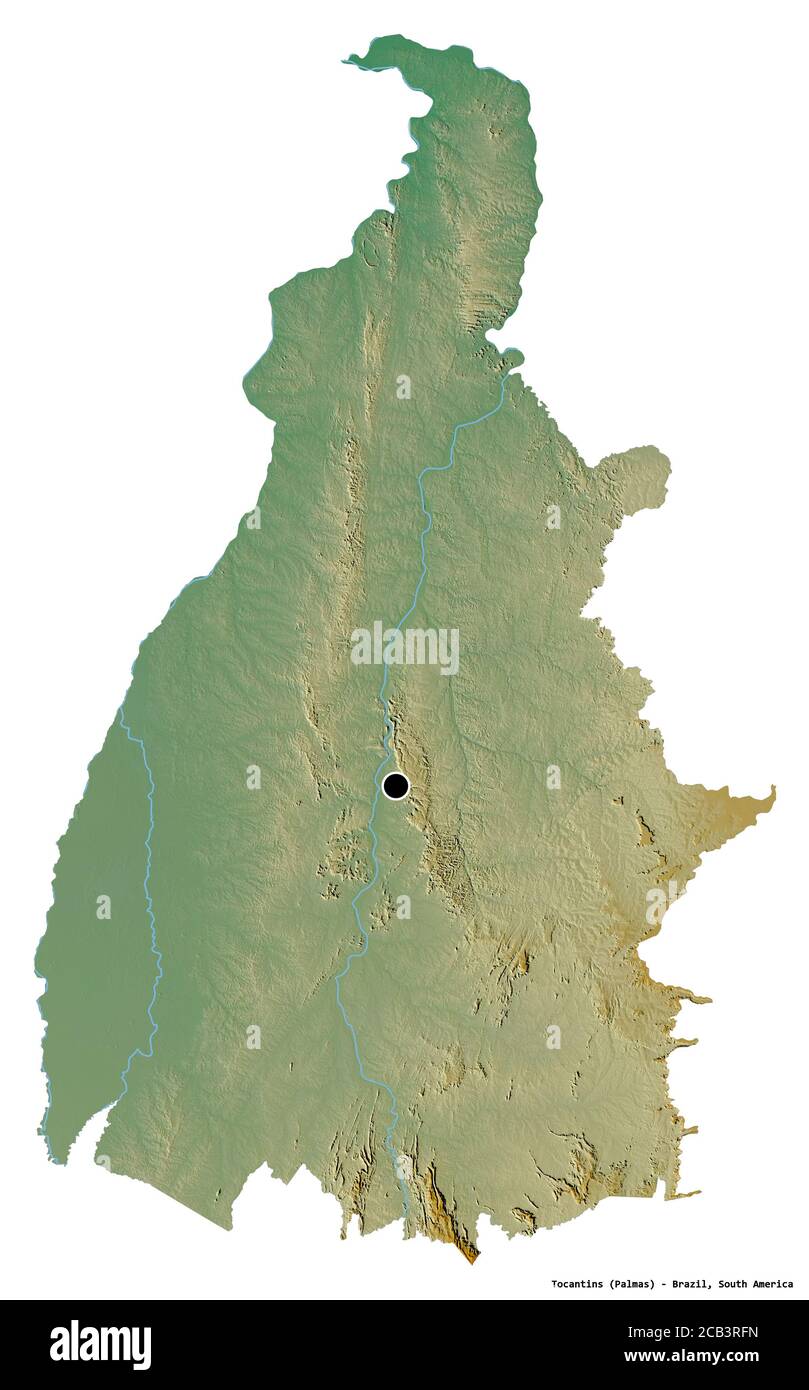 Shape of Tocantins, state of Brazil, with its capital isolated on white ...