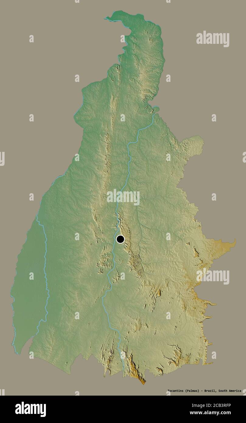 Shape of Tocantins, state of Brazil, with its capital isolated on a ...