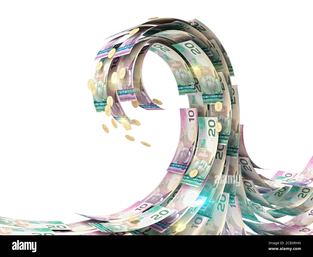 Money wave of canadian dollars isolated on white. 3d illustration Stock ...