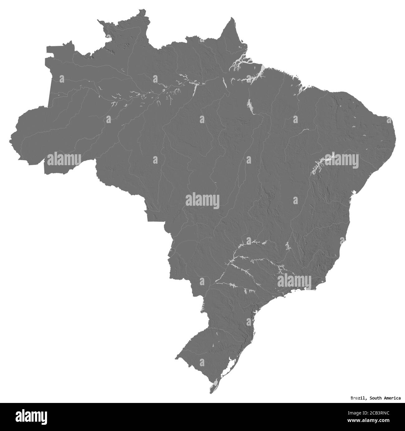 Shape of Brazil with its capital isolated on white background. Bilevel ...