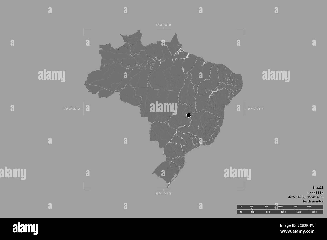 Area of Brazil isolated on a solid background in a georeferenced ...