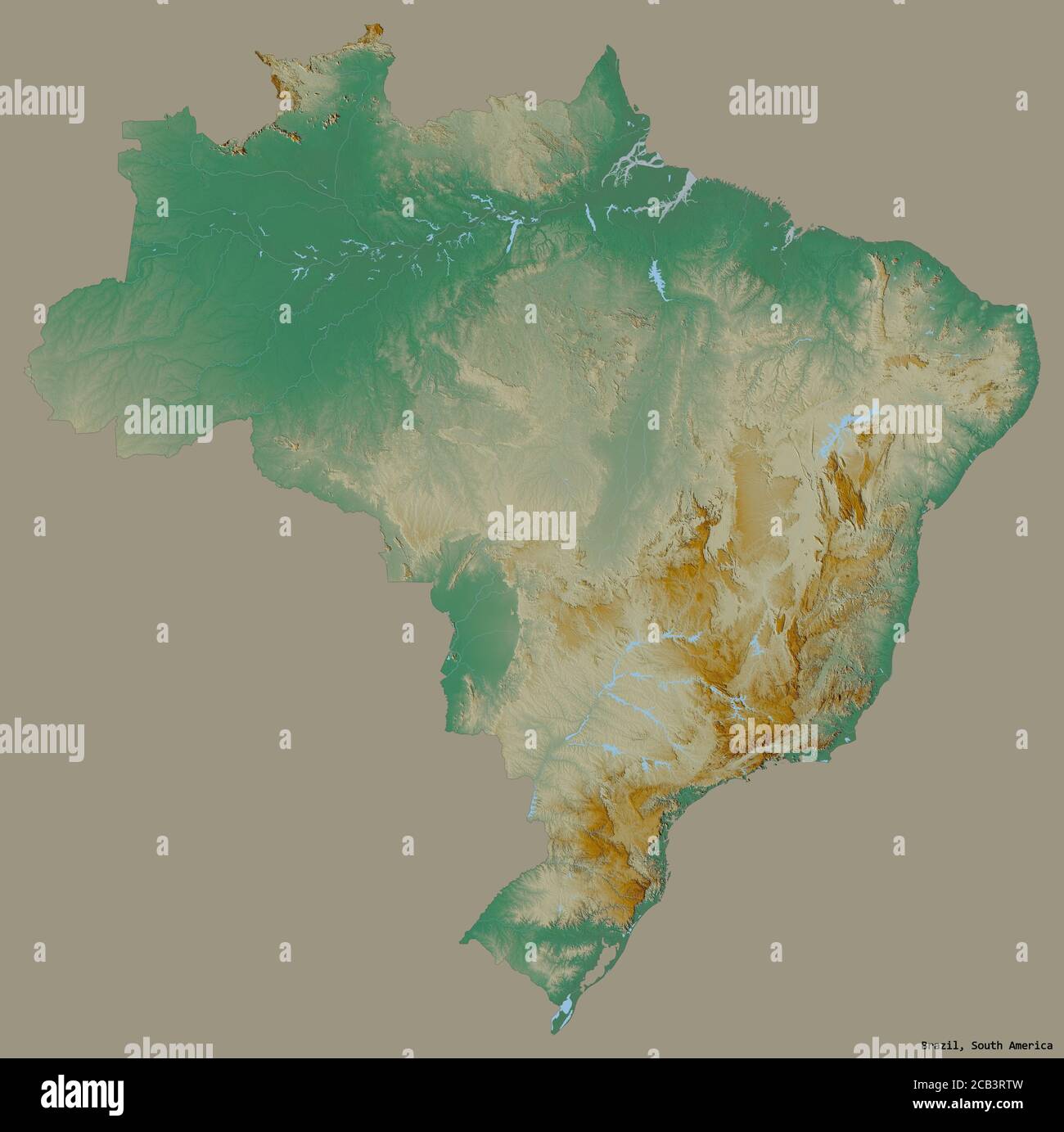 Shape of Brazil with its capital isolated on a solid color background ...