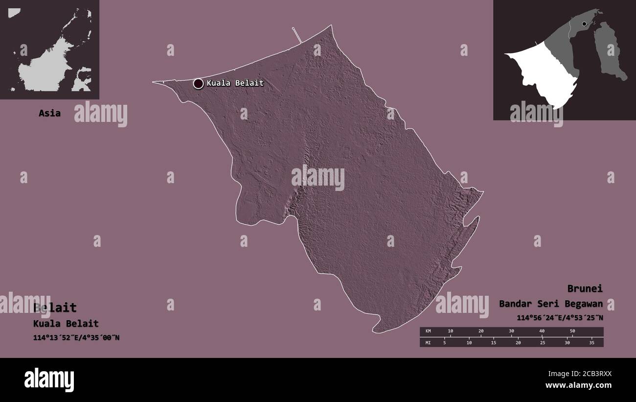 Shape of Belait, district of Brunei, and its capital. Distance scale ...