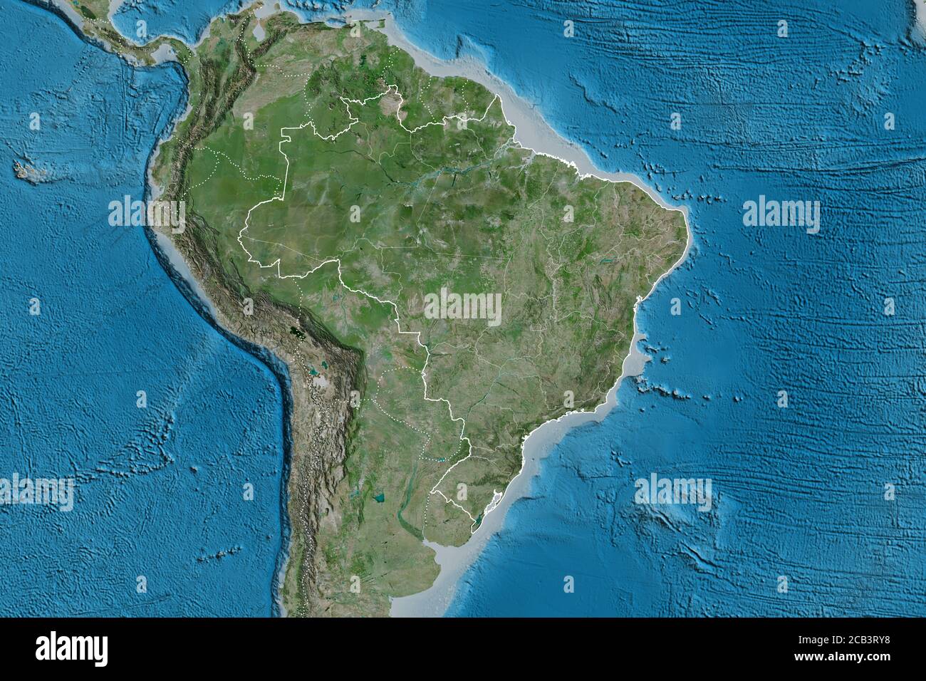 Extended area of Brazil with country outline, international and ...