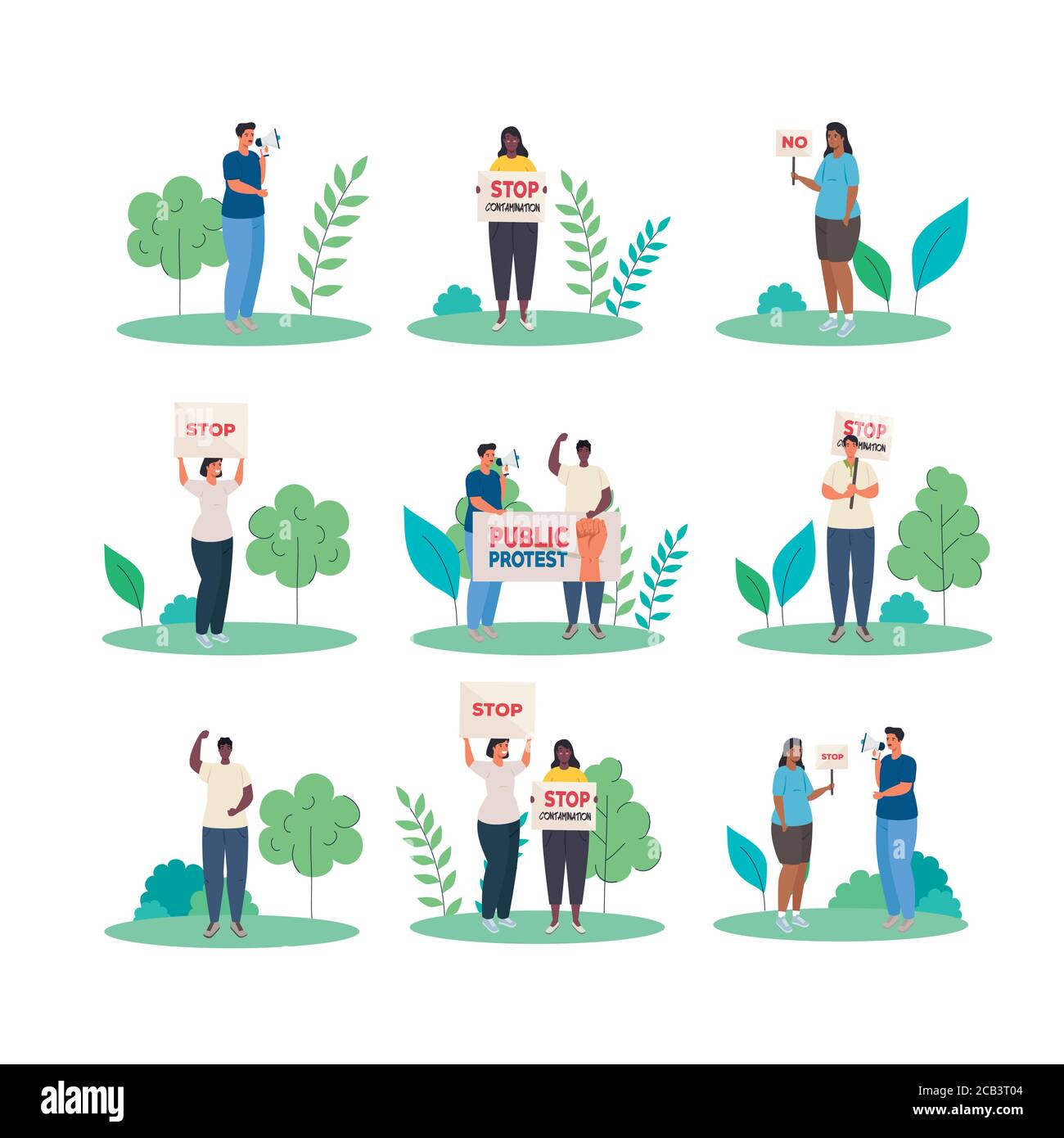 set scenes people on protests with placards, human right concept Stock ...