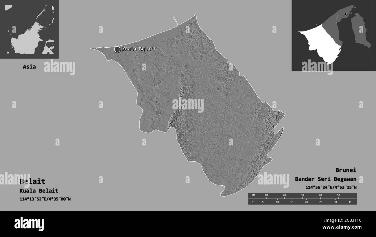 Shape of Belait, district of Brunei, and its capital. Distance scale ...