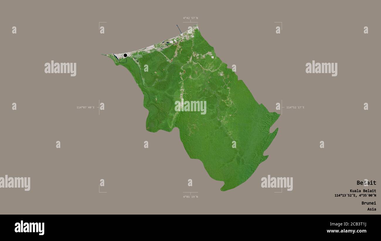 Area of Belait, district of Brunei, isolated on a solid background in a ...