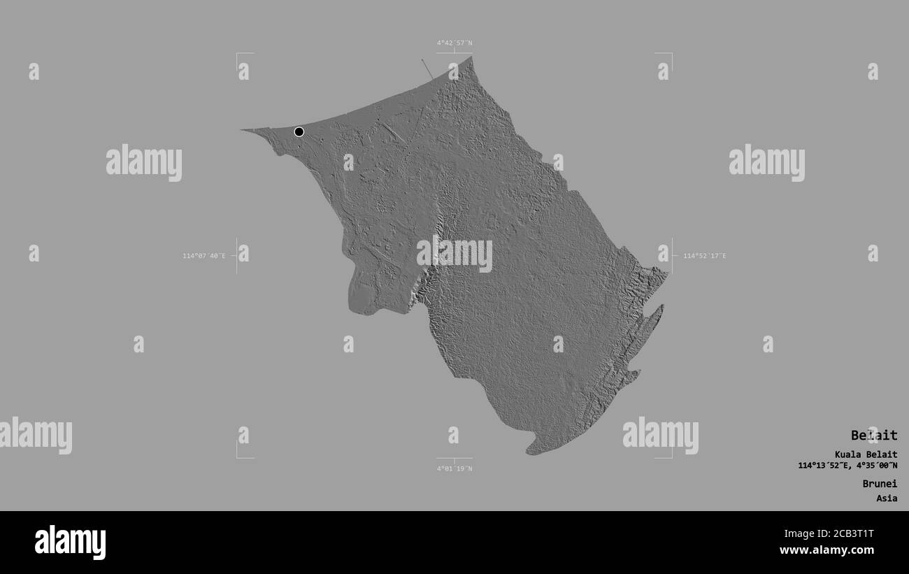 Area of Belait, district of Brunei, isolated on a solid background in a ...