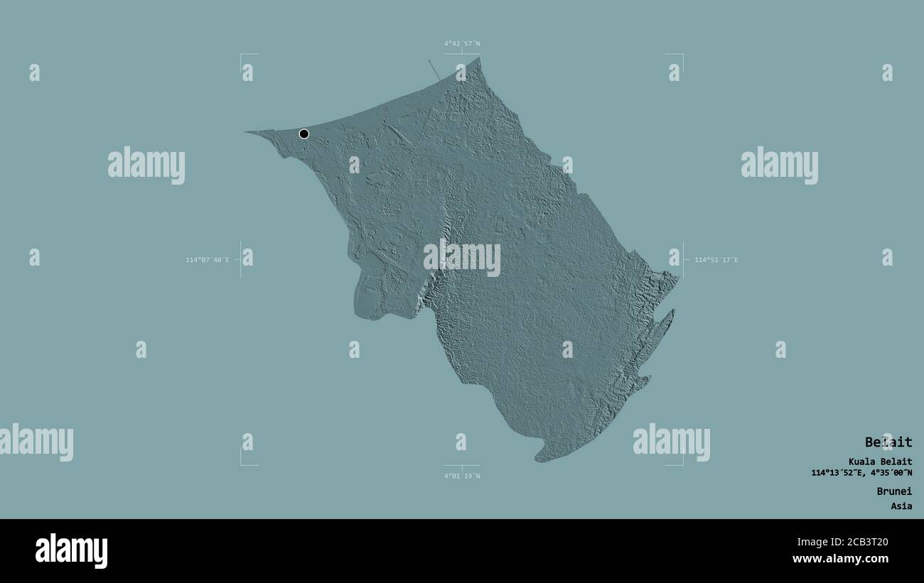 Area of Belait, district of Brunei, isolated on a solid background in a ...