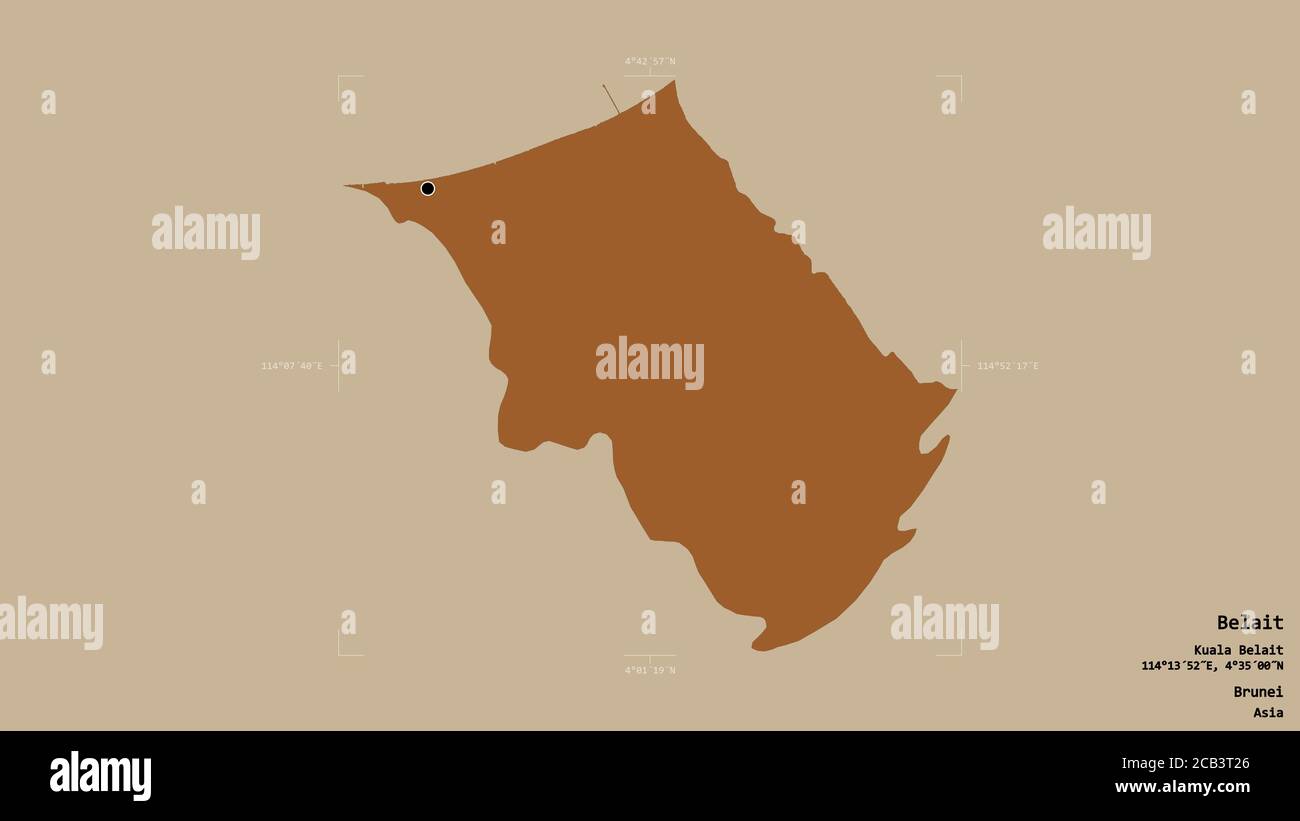 Area of Belait, district of Brunei, isolated on a solid background in a ...