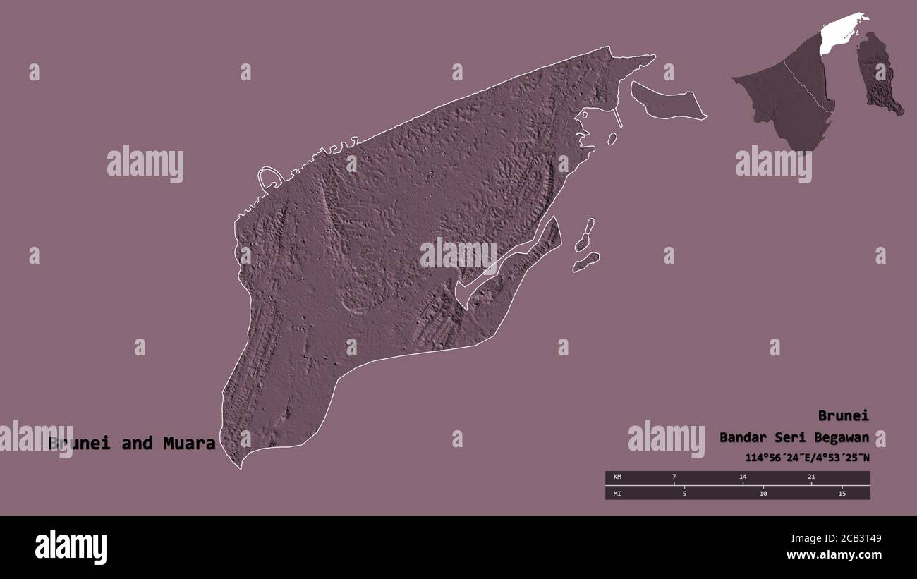 Shape of Brunei and Muara, district of Brunei, with its capital ...