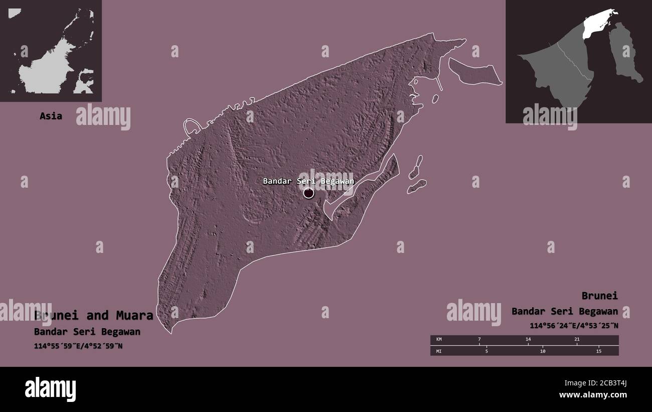 Shape of Brunei and Muara, district of Brunei, and its capital ...