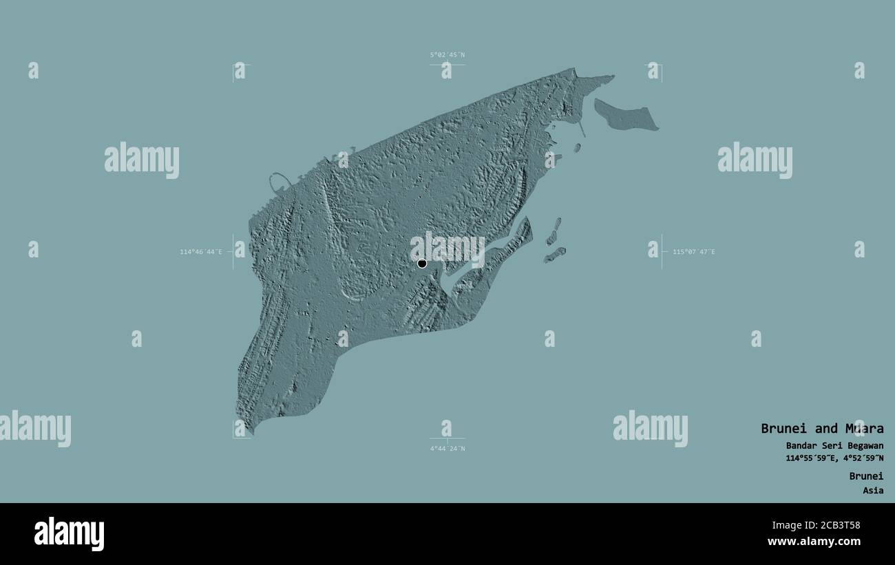 Area of Brunei and Muara, district of Brunei, isolated on a solid ...