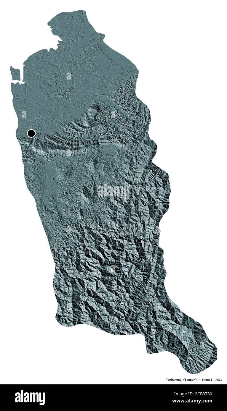 Shape of Temburong, district of Brunei, with its capital isolated on ...