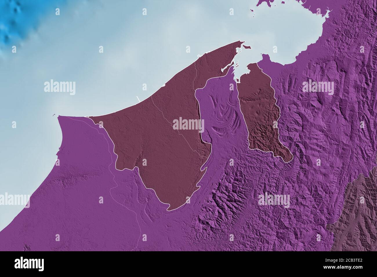 Extended area of Brunei with country outline, international and ...