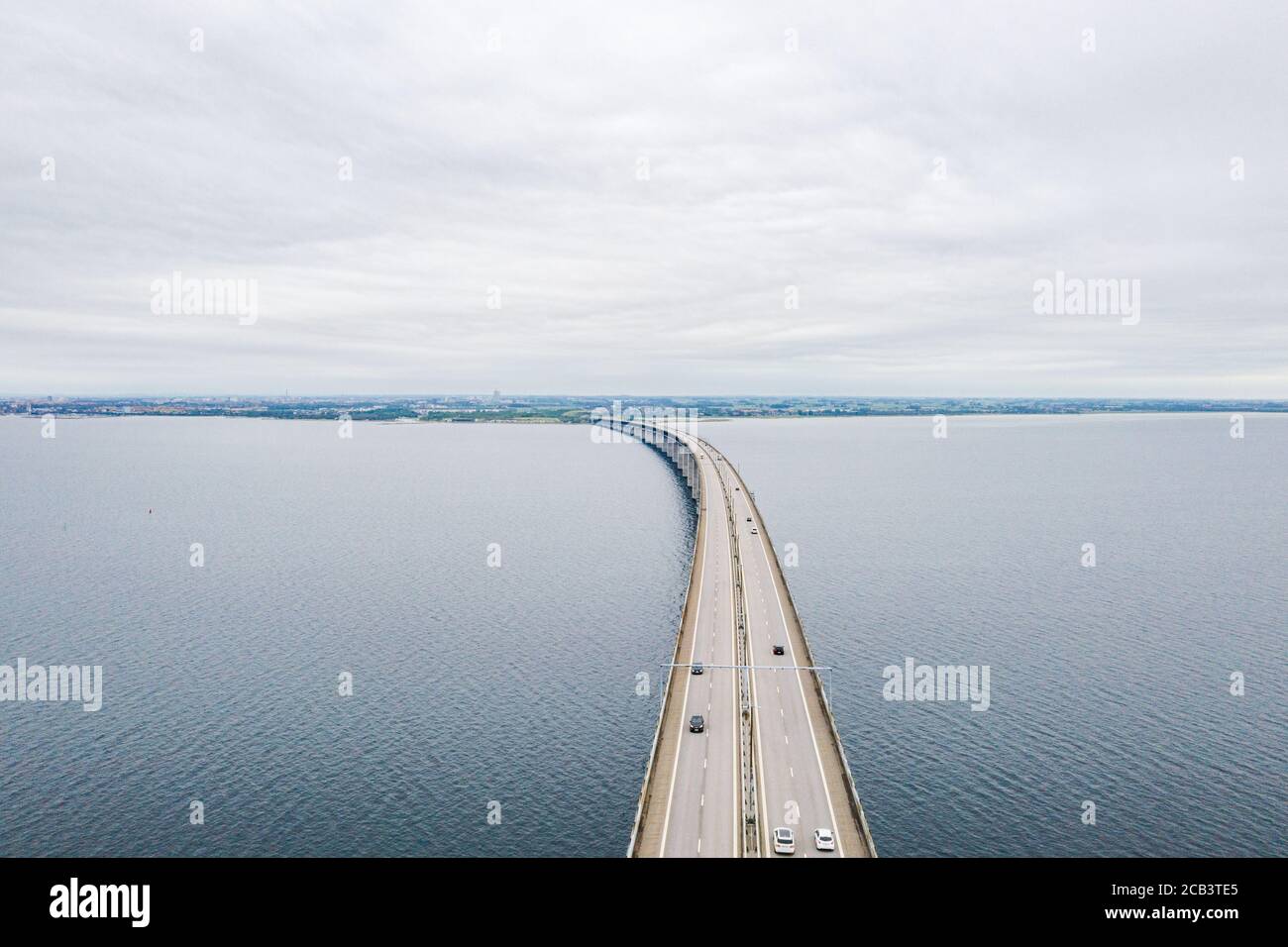 Scenic aerial view of the Oresund Bridge across the Oresund strait ...