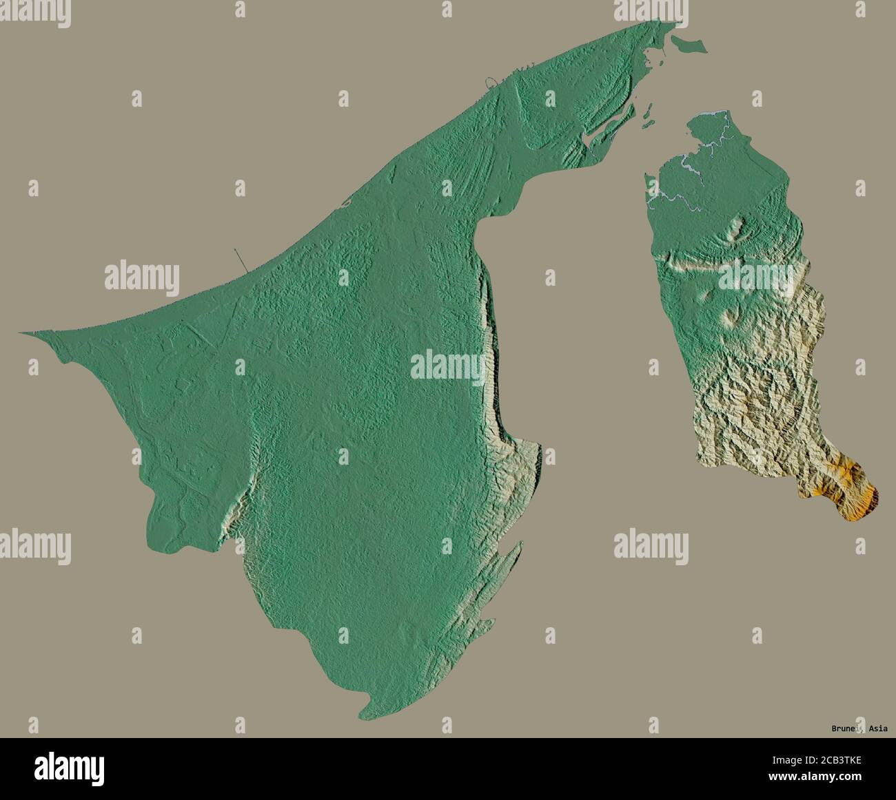 Shape of Brunei with its capital isolated on a solid color background ...