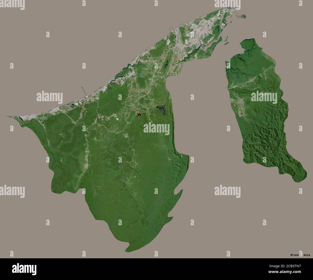 Shape of Brunei with its capital isolated on a solid color background ...