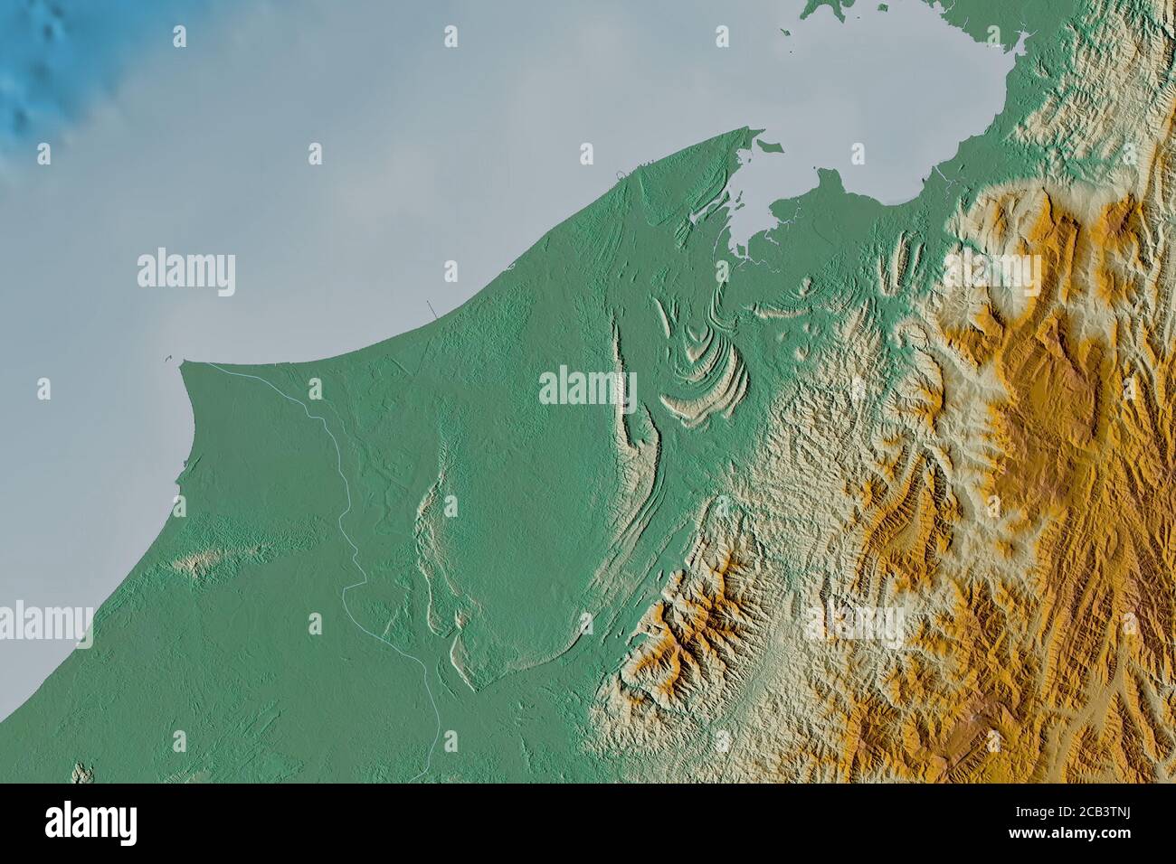 Extended area of Brunei. Topographic relief map. 3D rendering Stock ...