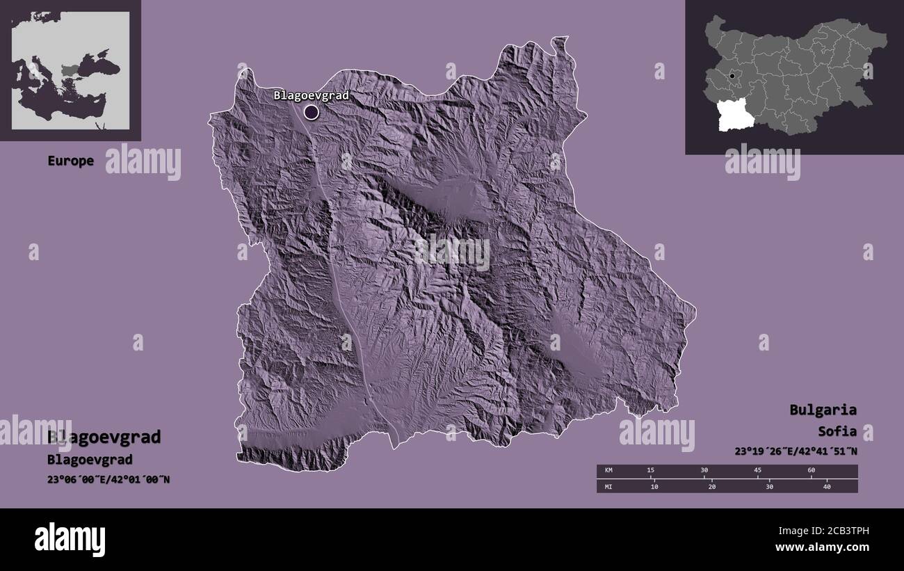 Shape of Blagoevgrad, province of Bulgaria, and its capital. Distance ...