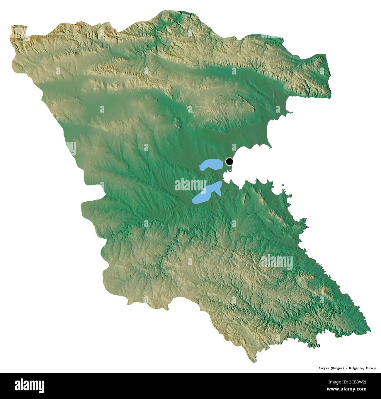 Shape of Burgas, province of Bulgaria, with its capital isolated on ...
