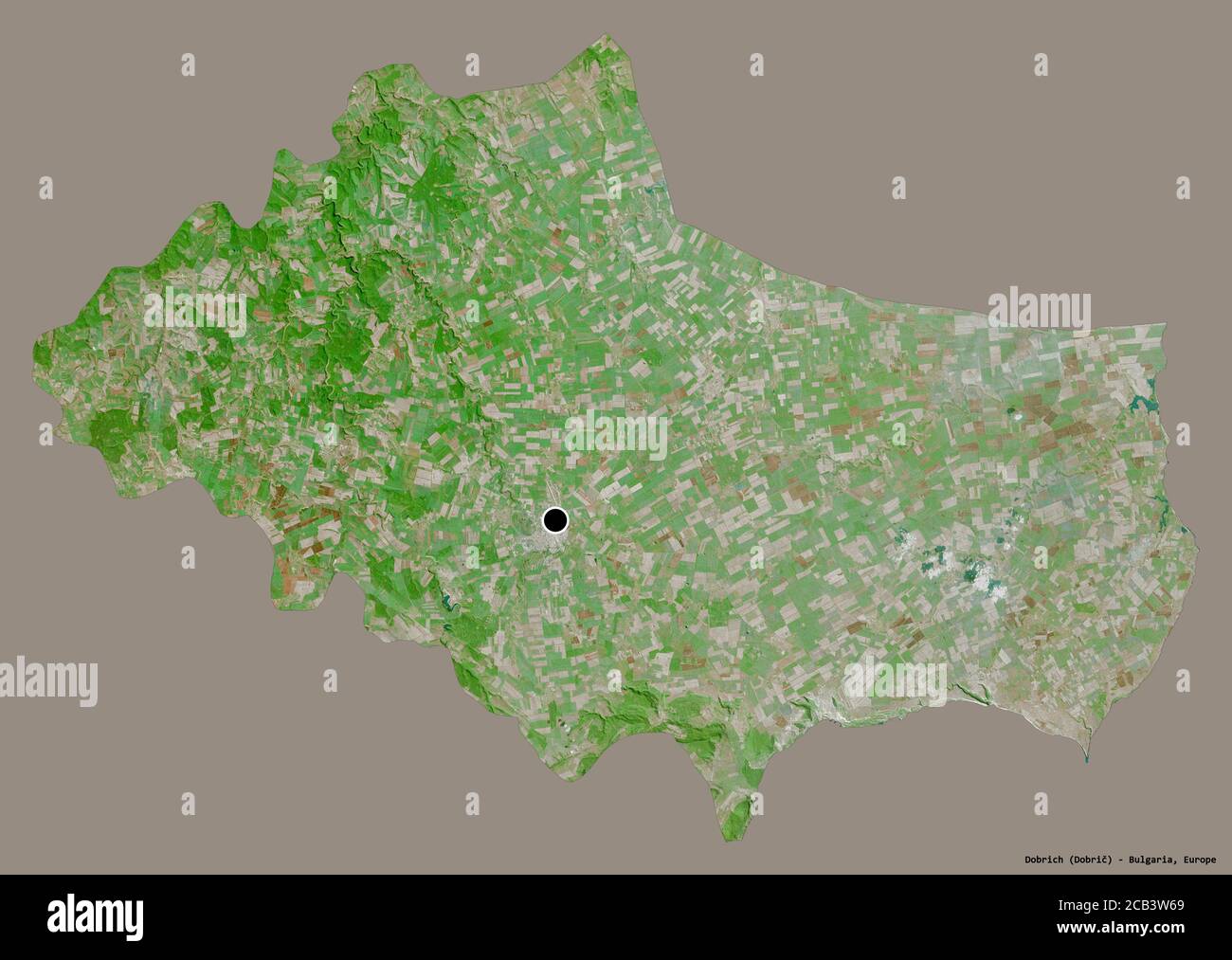 Shape of Dobrich, province of Bulgaria, with its capital isolated on a ...