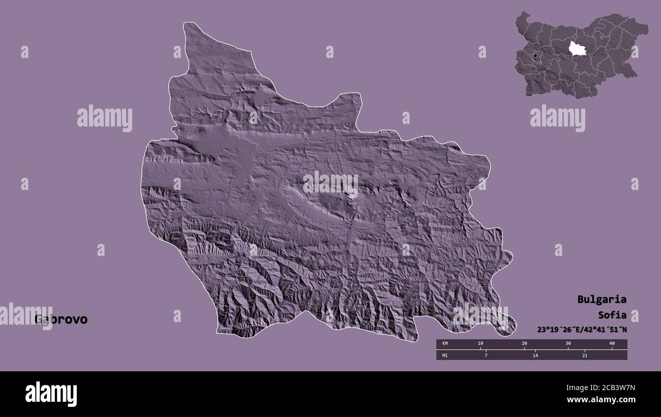 Shape of Gabrovo, province of Bulgaria, with its capital isolated on ...