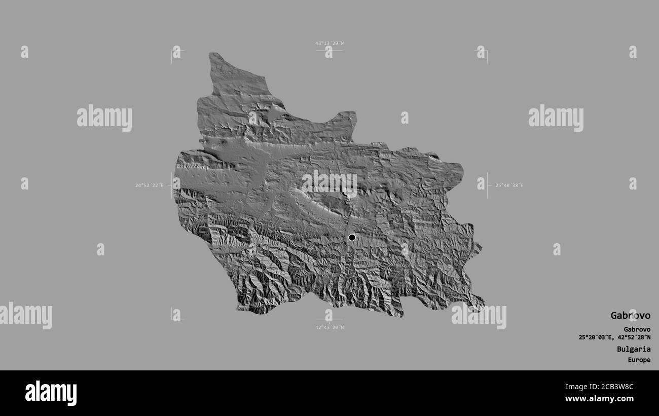 Area of Gabrovo, province of Bulgaria, isolated on a solid background ...