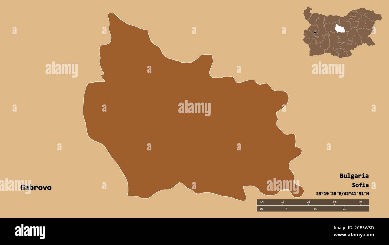 Shape of Gabrovo, province of Bulgaria, with its capital isolated on ...