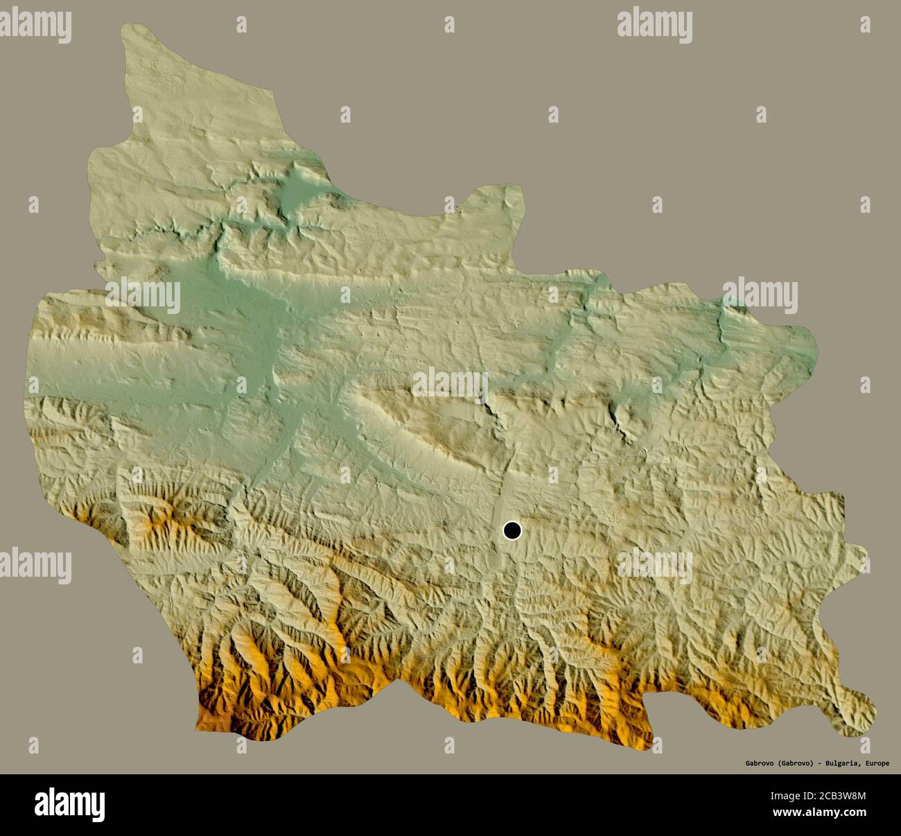 Shape of Gabrovo, province of Bulgaria, with its capital isolated on a ...