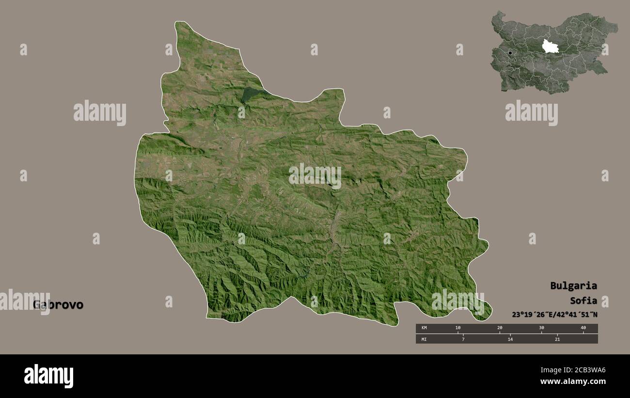 Shape of Gabrovo, province of Bulgaria, with its capital isolated on ...