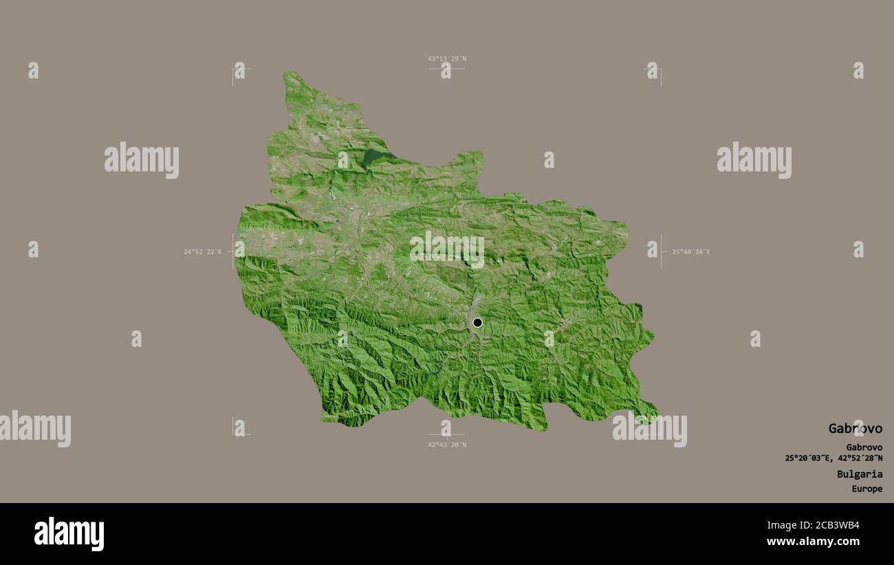 Area of Gabrovo, province of Bulgaria, isolated on a solid background ...