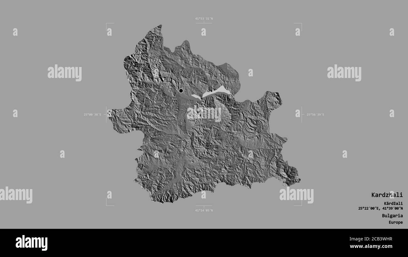 Area of Kardzhali, province of Bulgaria, isolated on a solid background ...