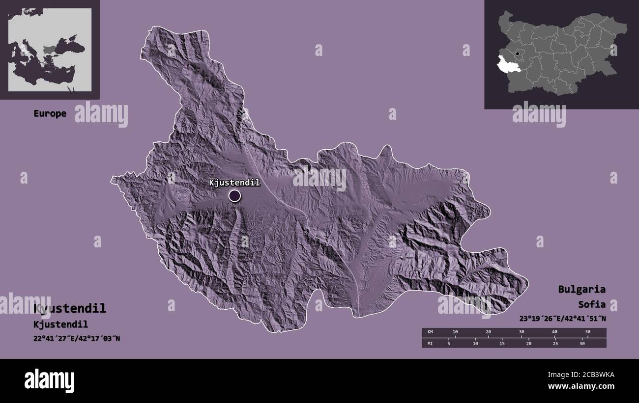 Shape of Kyustendil, province of Bulgaria, and its capital. Distance ...