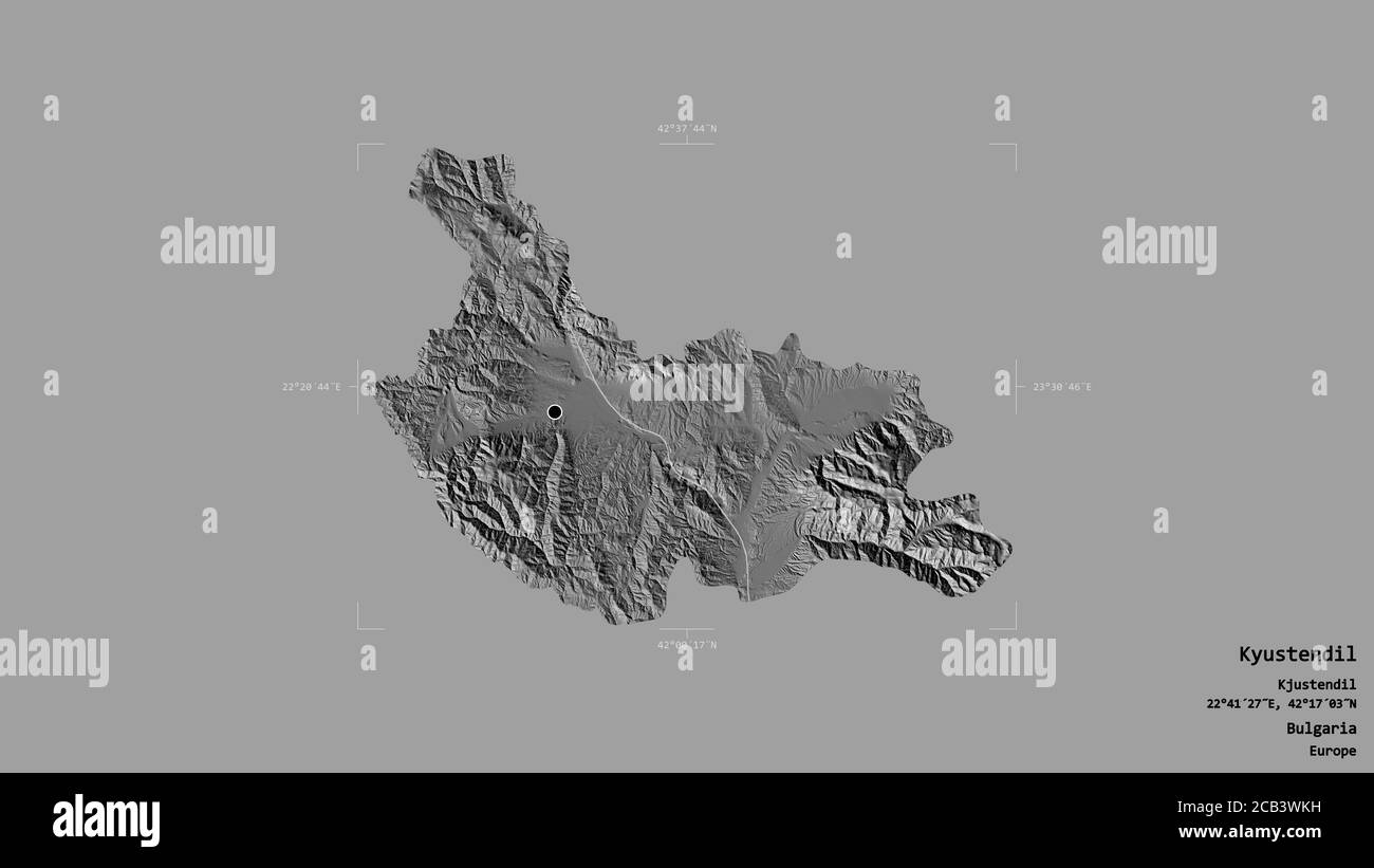 Area of Kyustendil, province of Bulgaria, isolated on a solid ...