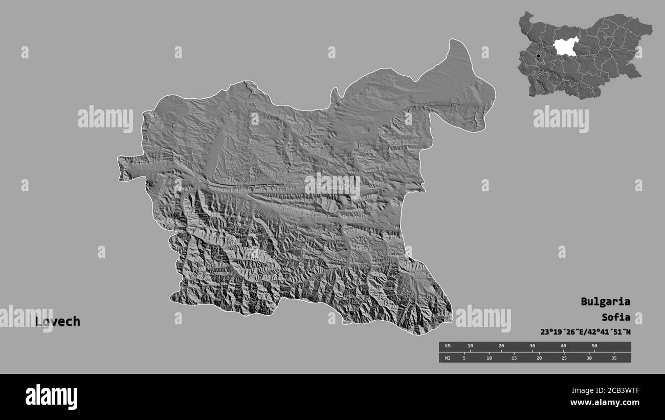Shape of Lovech, province of Bulgaria, with its capital isolated on ...