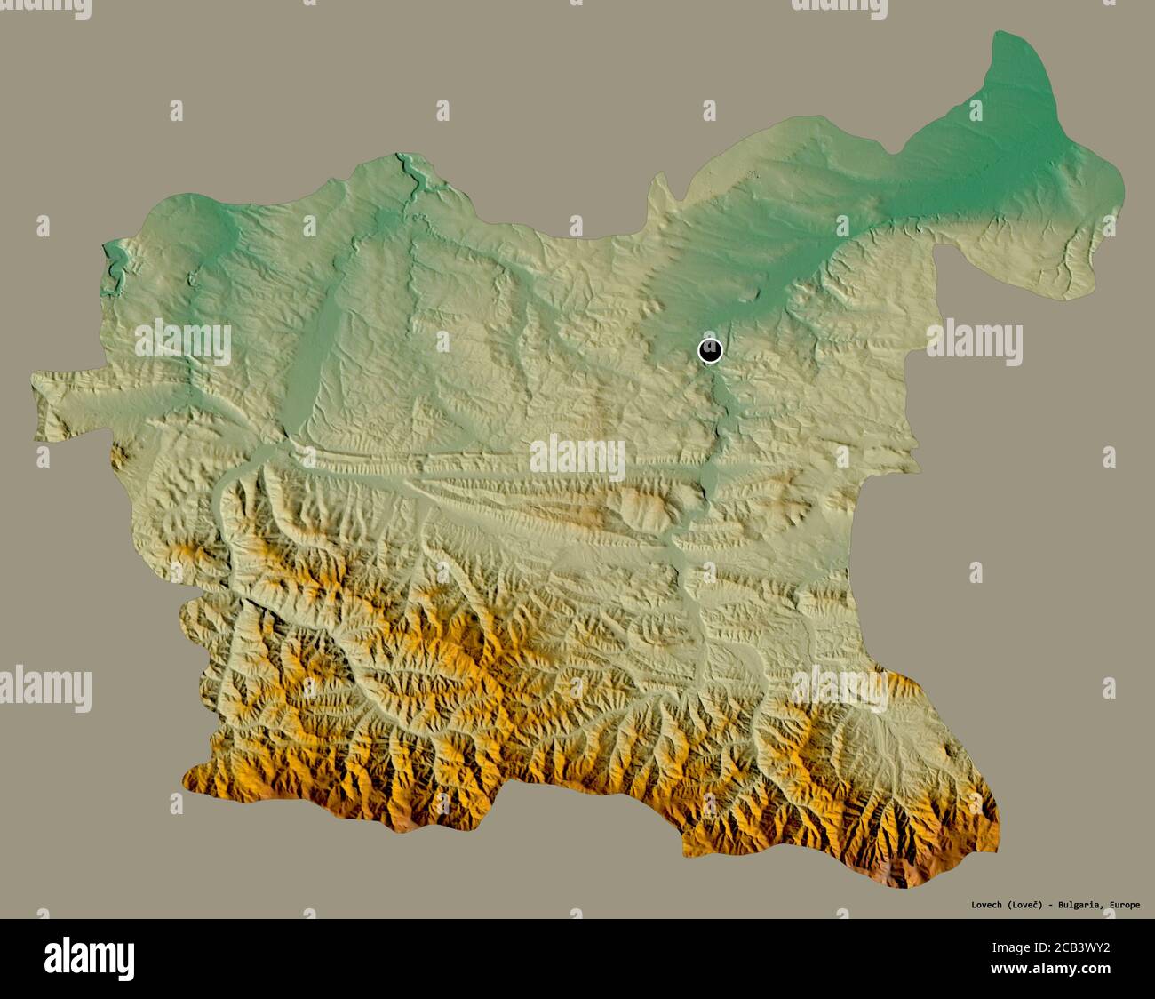 Shape of Lovech, province of Bulgaria, with its capital isolated on a ...
