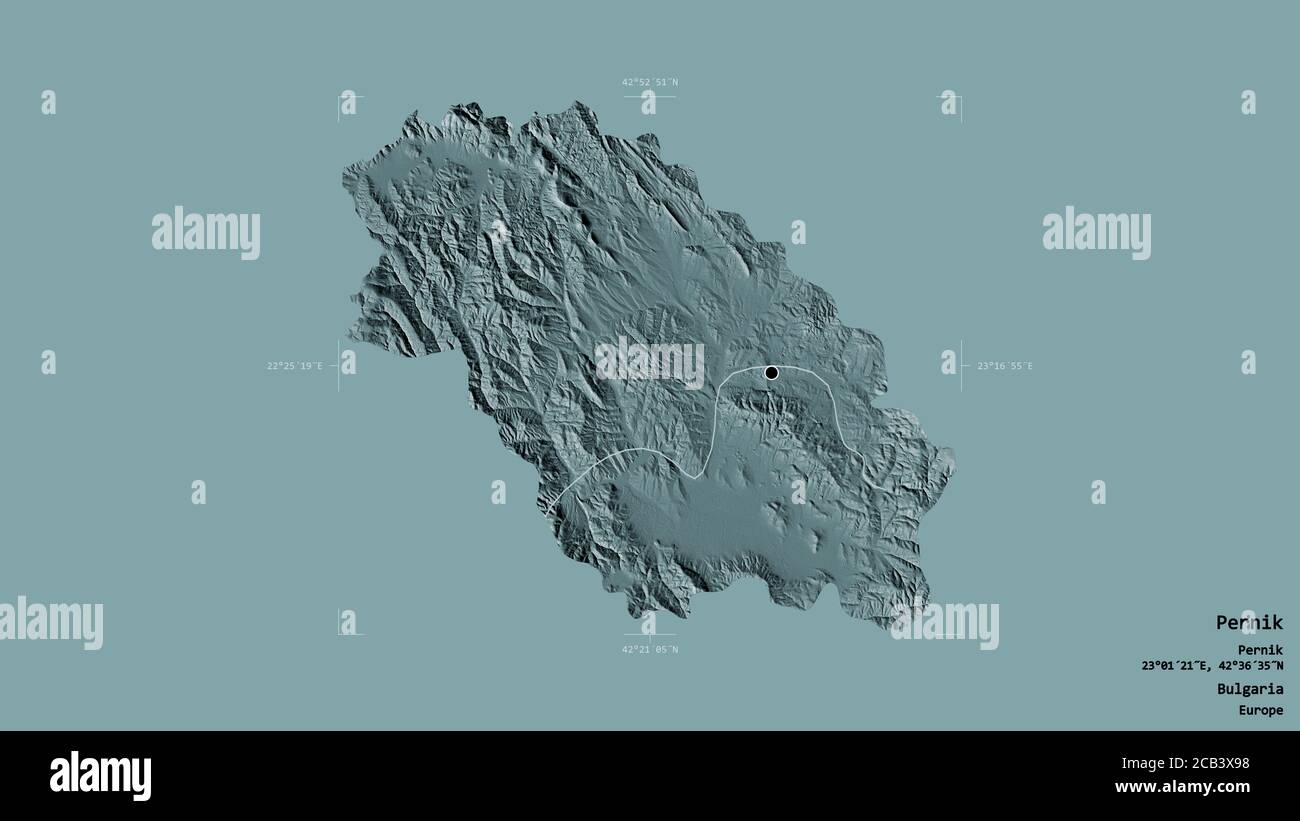 Area of Pernik, province of Bulgaria, isolated on a solid background in ...