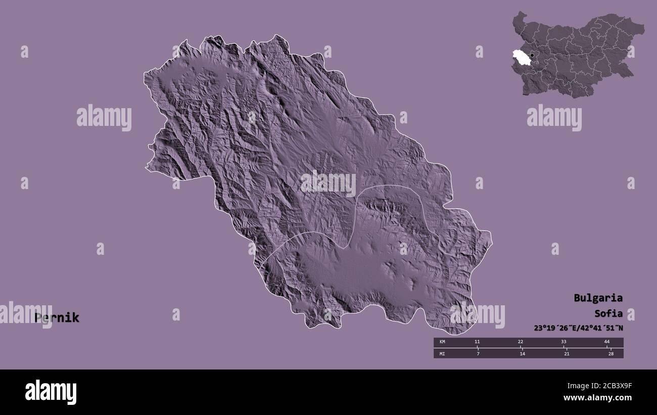Shape of Pernik, province of Bulgaria, with its capital isolated on ...