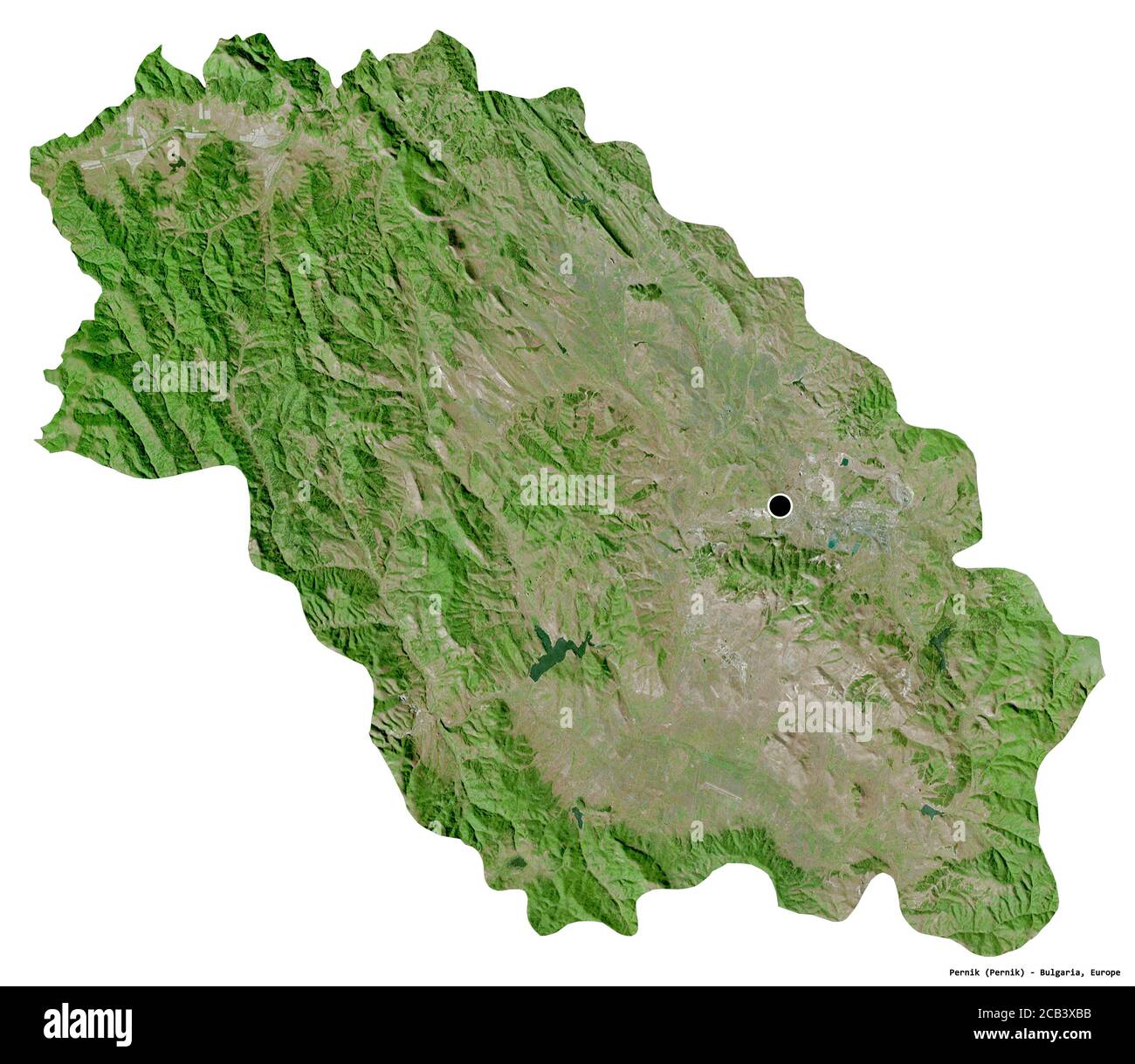 Shape of Pernik, province of Bulgaria, with its capital isolated on ...