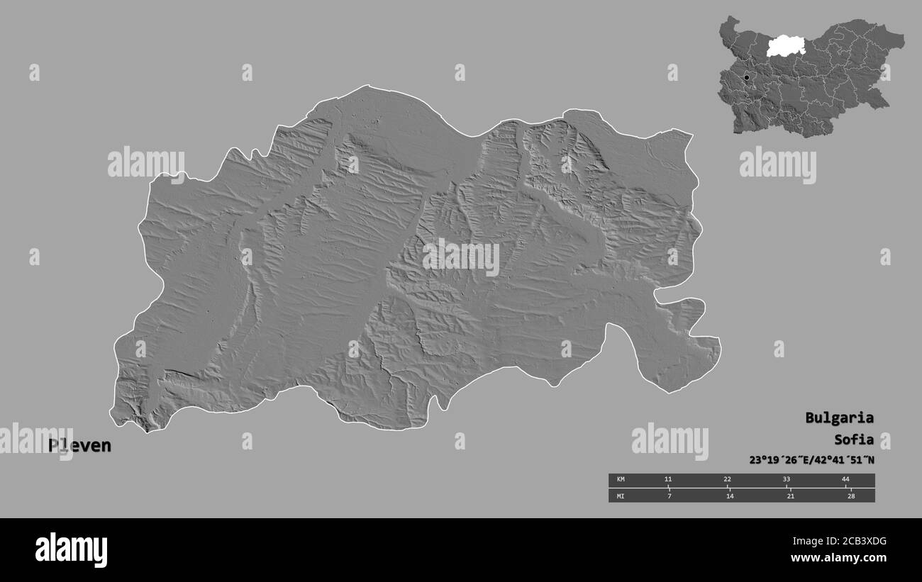Shape of Pleven, province of Bulgaria, with its capital isolated on ...