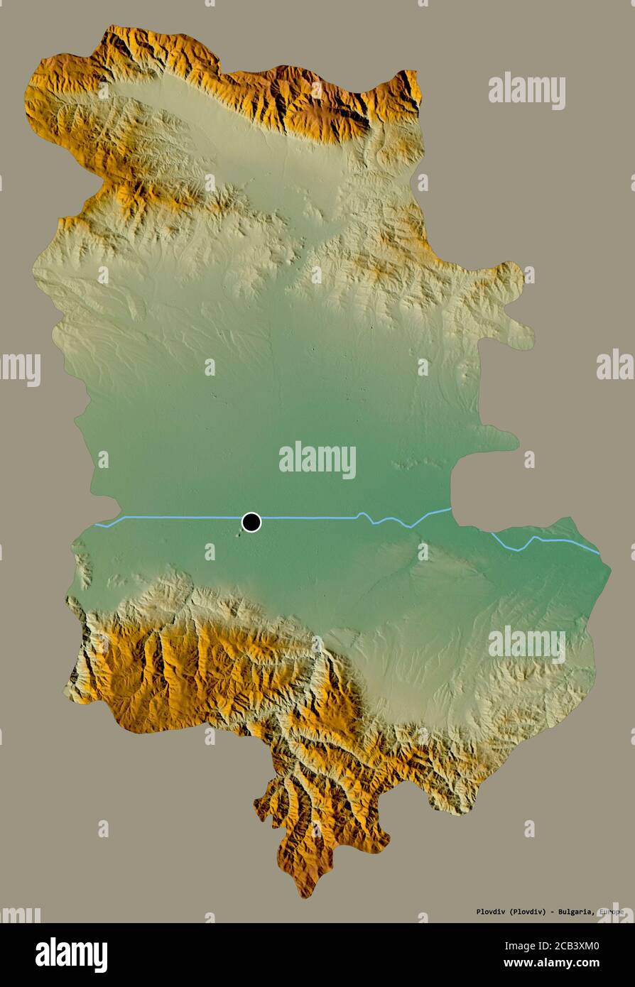 Shape of Plovdiv, province of Bulgaria, with its capital isolated on a ...