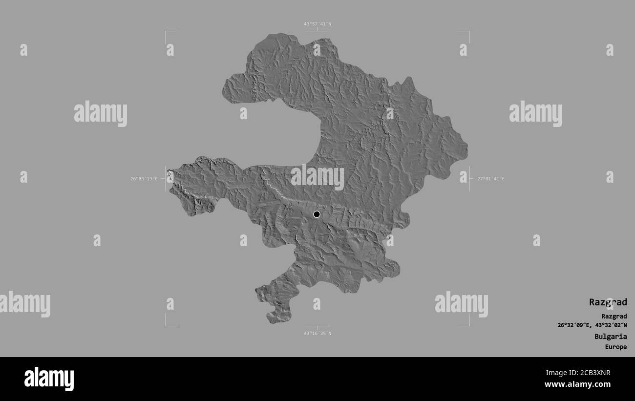 Area of Razgrad, province of Bulgaria, isolated on a solid background ...