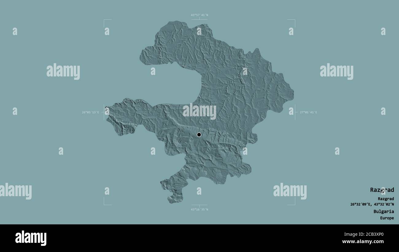 Area of Razgrad, province of Bulgaria, isolated on a solid background ...