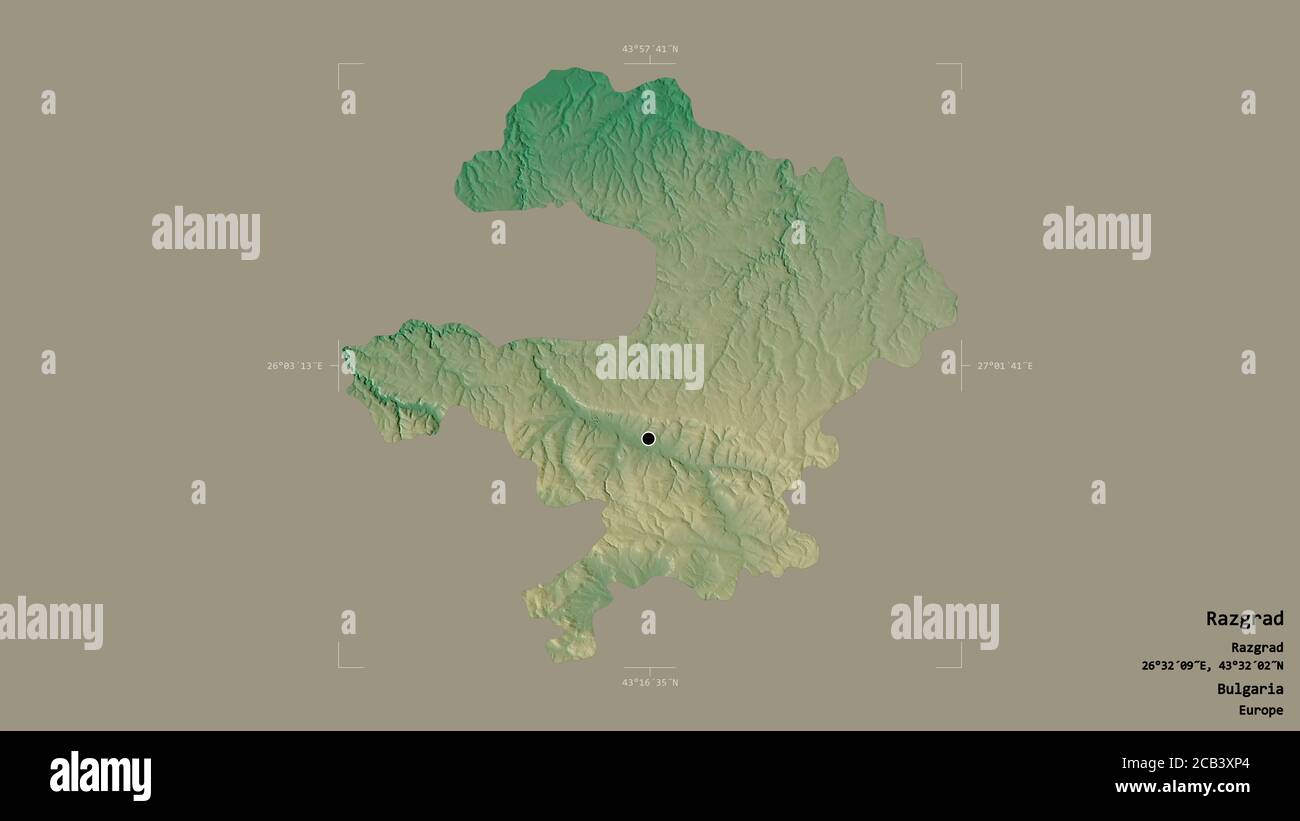 Area of Razgrad, province of Bulgaria, isolated on a solid background ...