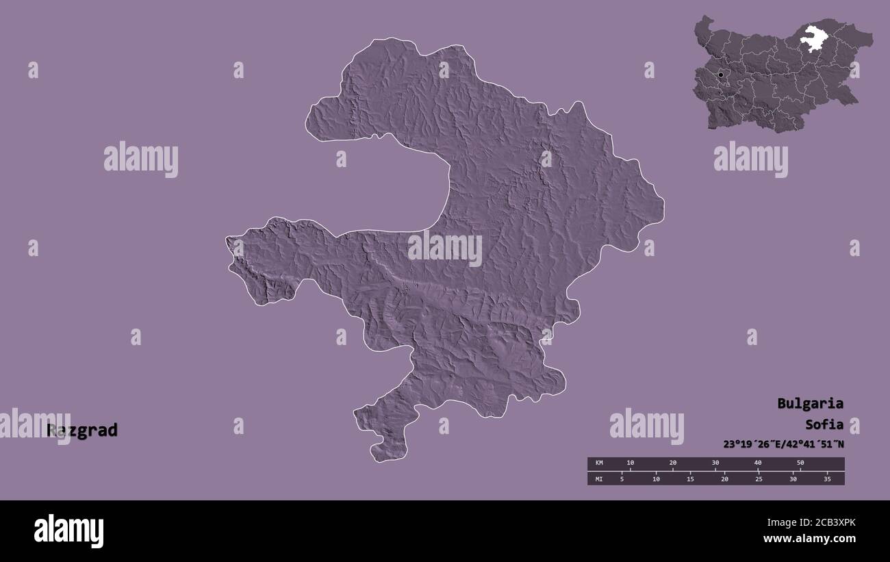 Shape of Razgrad, province of Bulgaria, with its capital isolated on ...