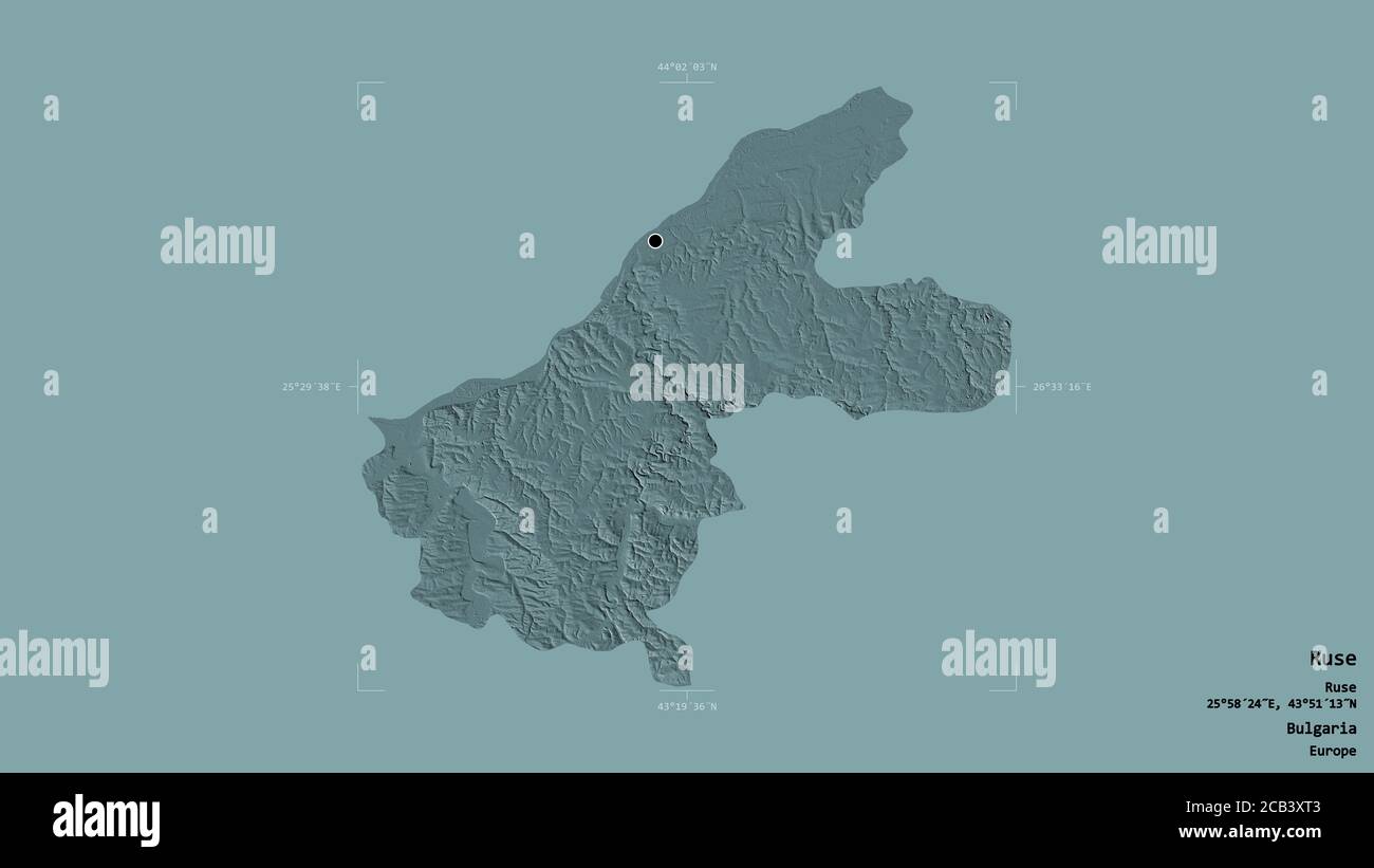 Area of Ruse, province of Bulgaria, isolated on a solid background in a ...