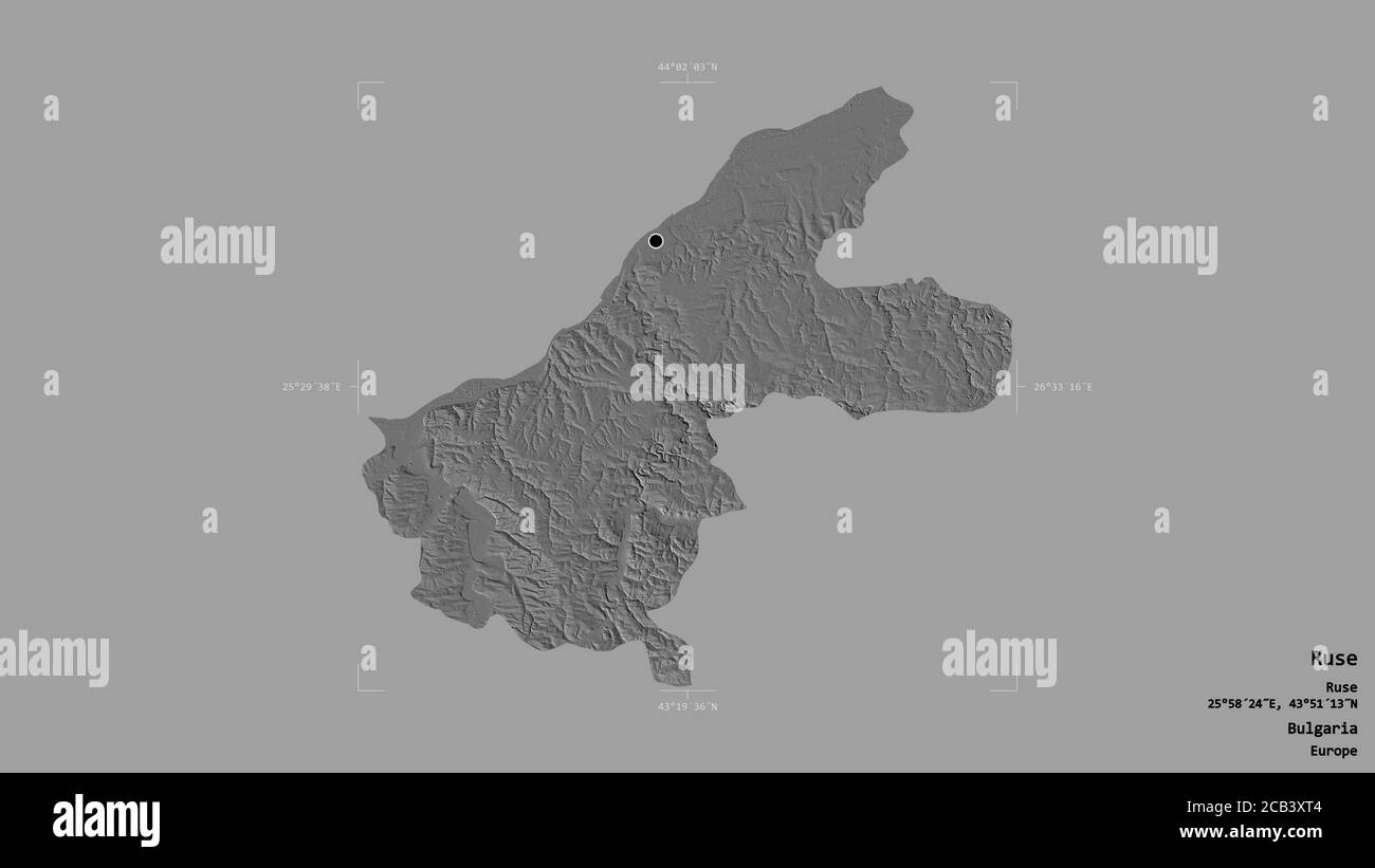 Area of Ruse, province of Bulgaria, isolated on a solid background in a ...